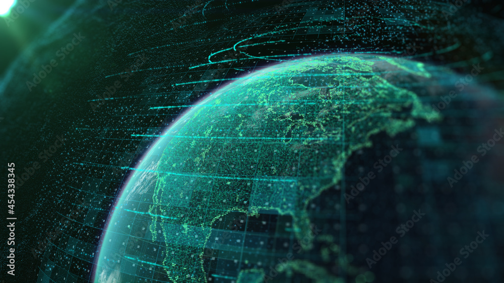 Big data HUD wireframe visualization with neon dots and lines. Visual ...