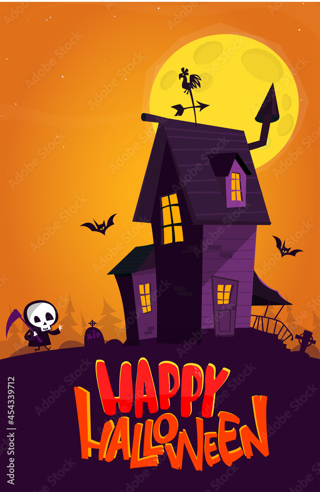 Happy halloween haunted house cartoon illustration. Vector horror scary ...