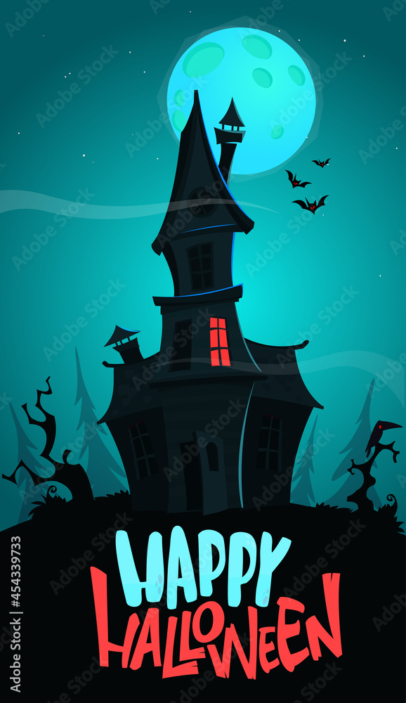 Happy halloween haunted house cartoon illustration. Vector horror scary ...