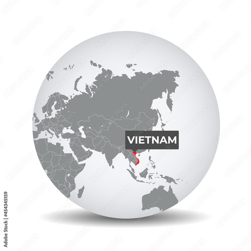 World globe map with the identication of Vietnam. Map of Vietnam ...