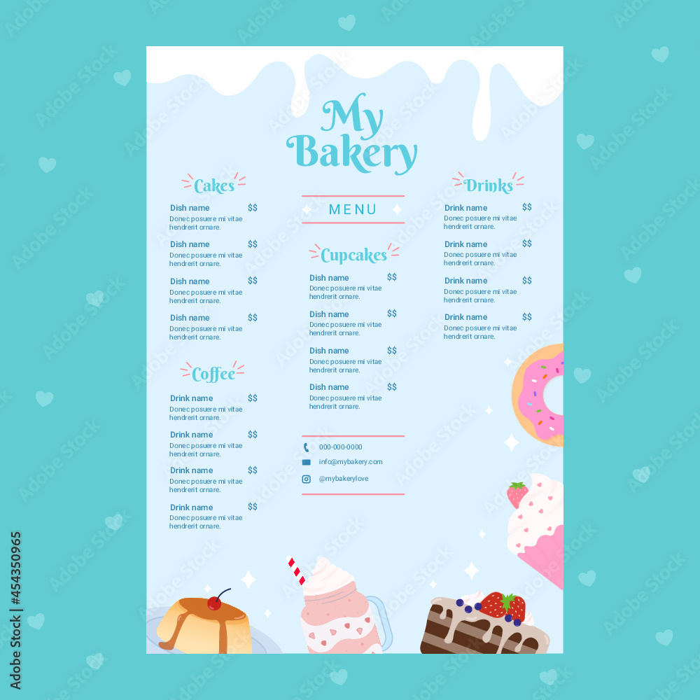 Bakery Menu Vector Template Menú de Reposteria Bakery Icons Menu ...