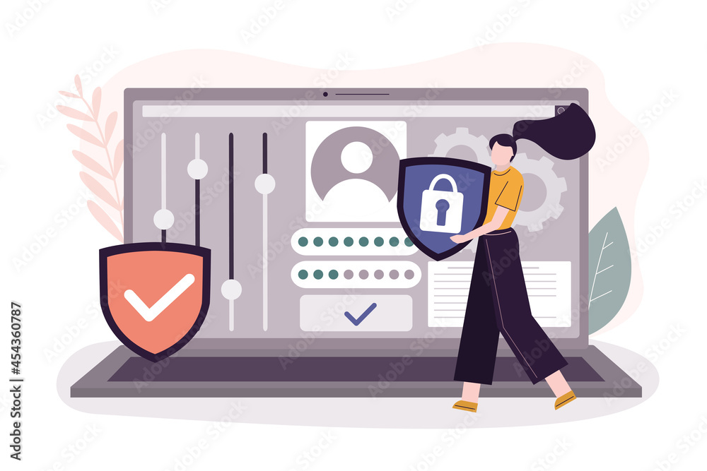 Cartoon woman ensures safety data protection and secure sign-in ...