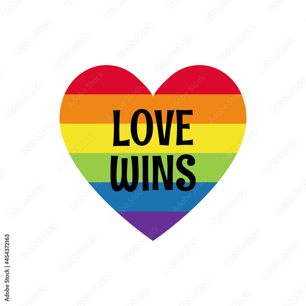 Rainbow colored heart with label love wins. LGBTQ community symbol ...