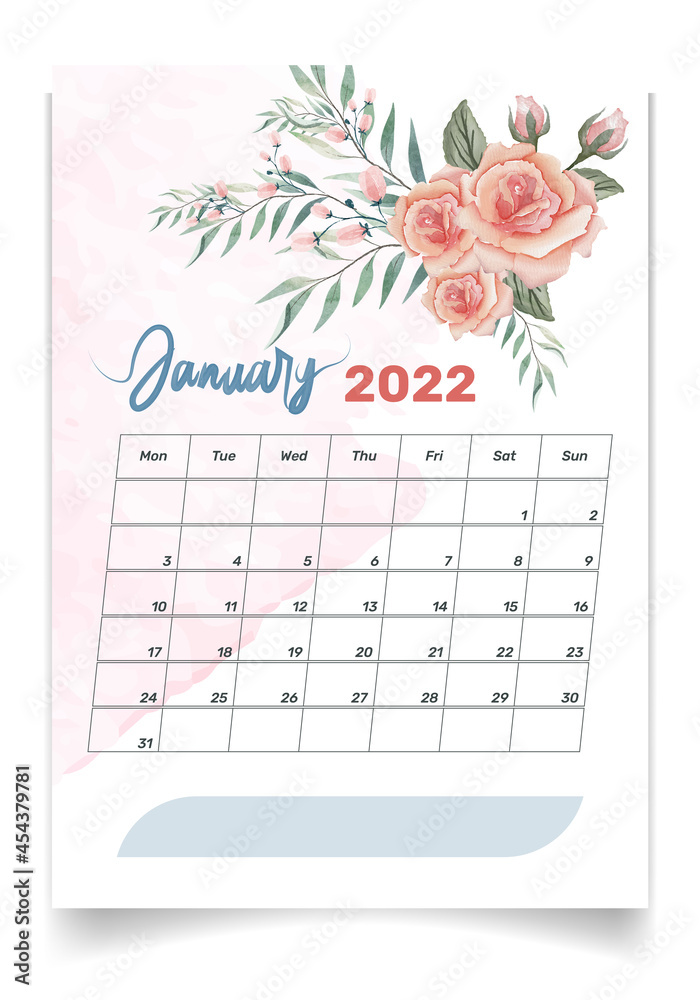Beautiful Watercolor Floral 2022 Calendar Design Template for Print and ...