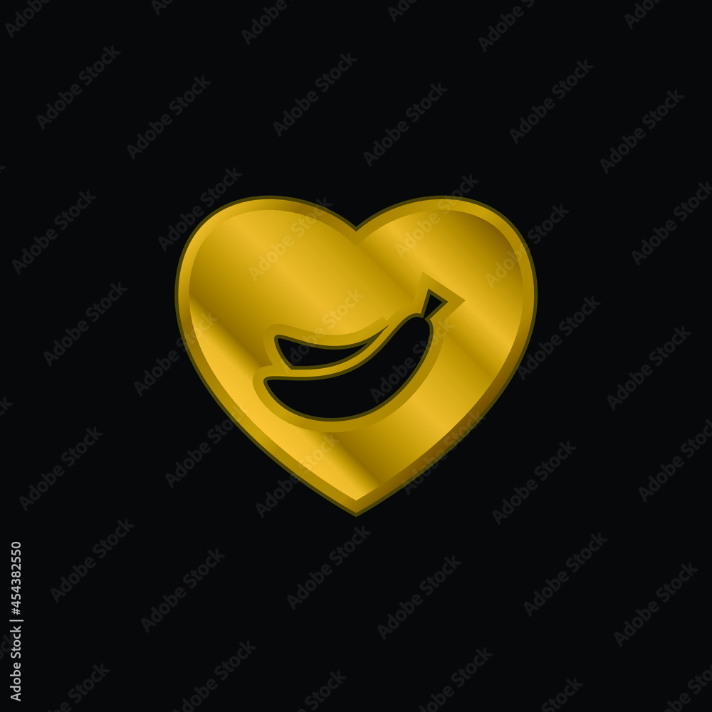Banana Lover Symbol Of Bananas Inside A Heart gold plated metalic icon ...
