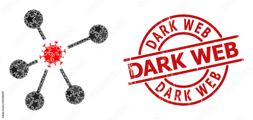 Vecteur Stock Virus network star pattern and grunge Dark Web stamp. Red ...