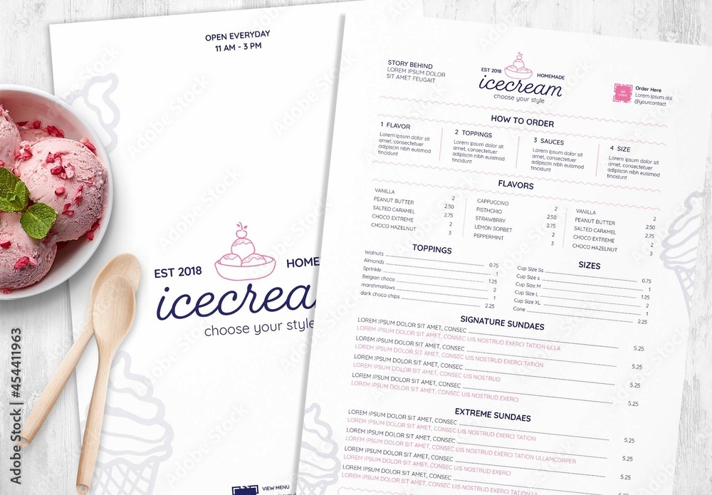 Menu Layout for Ice Cream Dessert Shops Stock Template | Adobe Stock