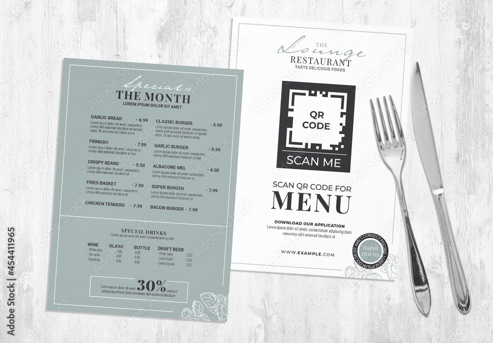 Elegant Restaurant Menu Flyer with QR Code Placeholder Stock Template ...