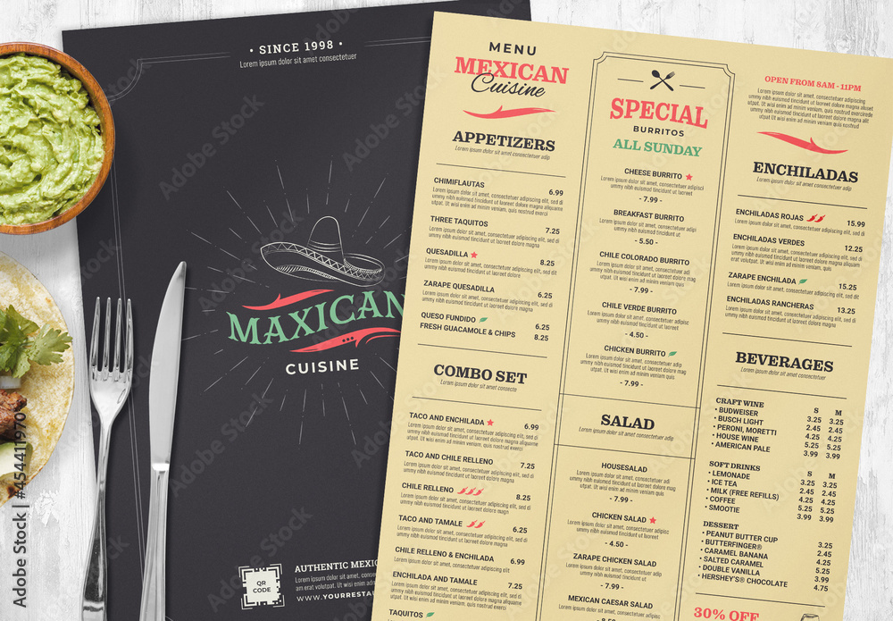 Mexican Food Menu Layout with Rustic Style Stock Template | Adobe Stock