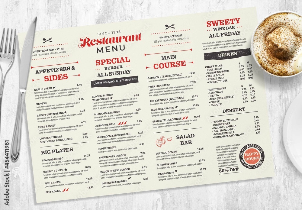 Landscape Food Menu Layout Stock Template | Adobe Stock