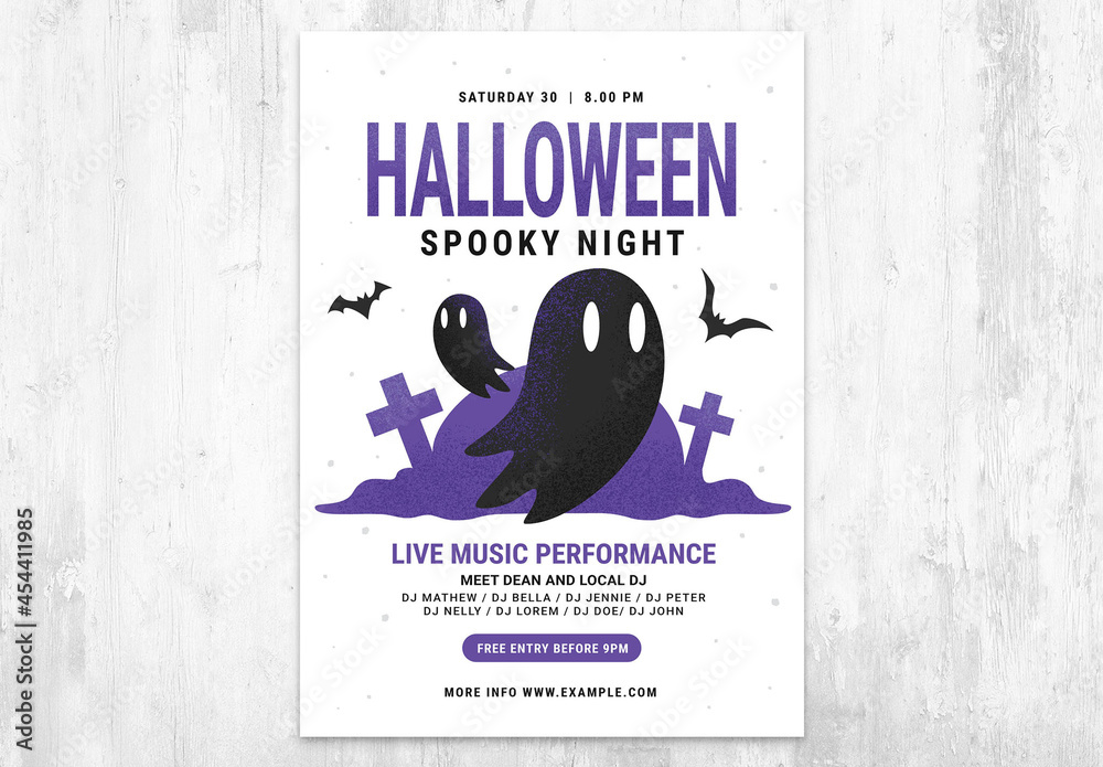 Halloween Flyer with Ghost Illustrations Stock Template | Adobe Stock
