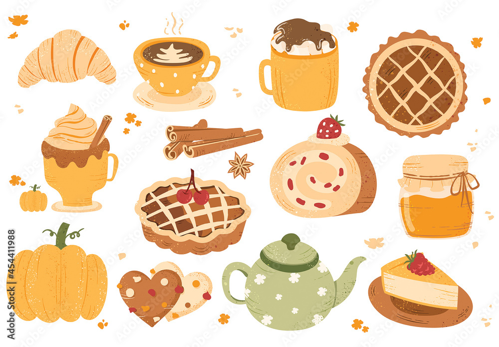 Autumn Fall Food Clipart Illustrations with Pumpkin Spiced Latte ...
