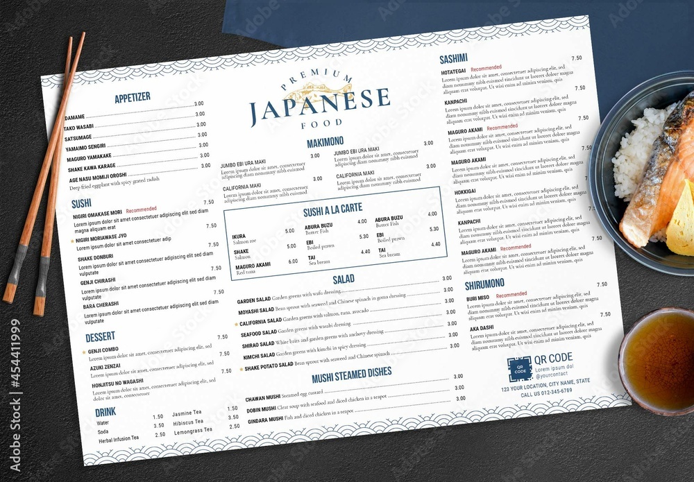 Landscape Food Menu Layout for Japanese Sushi Restaurant Stock Template ...