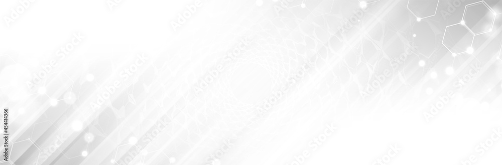 Abstract white hexagon background. Hexagonal pattern. Gray gradient backdrop. Neutral business ...