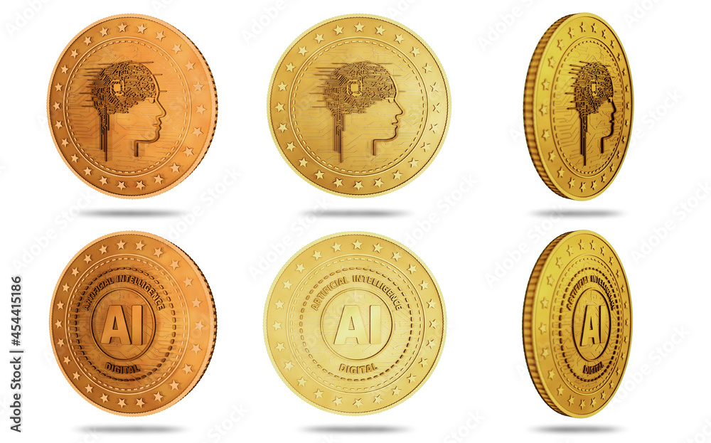 Artificial intelligence AI symbol golden coin illustration Stock ...