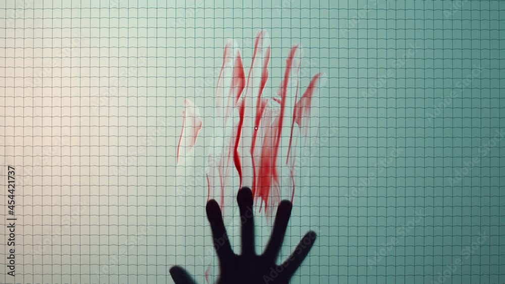 hand smearing blood on window brutal murder mysterious death concept ...