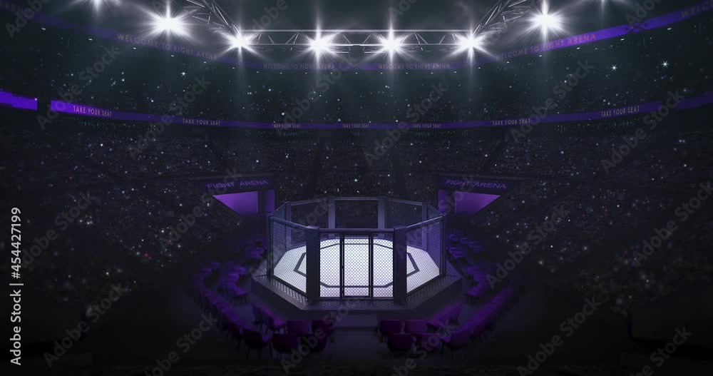 Fighting cage from upper view. Animation of sport arena with fans and ...
