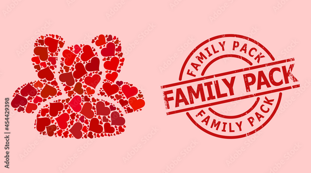 Textured Family Pack badge, and red love heart collage for people. Red ...