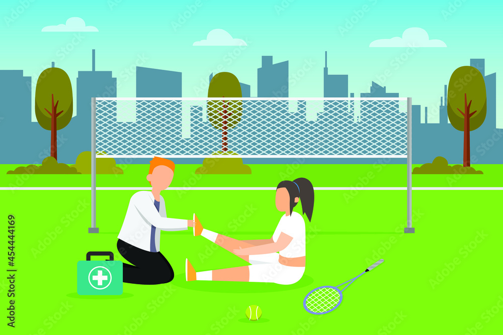 Sport injury vector concept: Young woman suffering pain in her leg ...