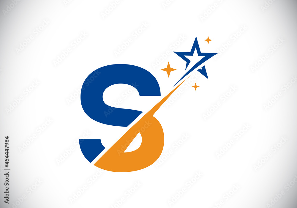 Initial S monogram letter alphabet with swoosh and star logo icon ...