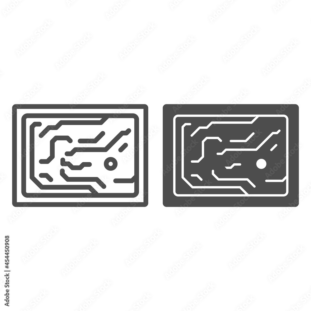 Printed circuit board simplified diagram line and solid icon ...