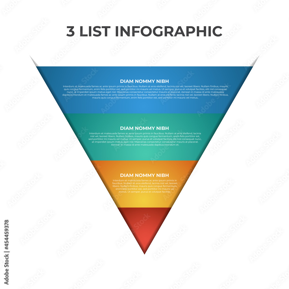 3 points, layers, options, step of list infographic element with funnel ...