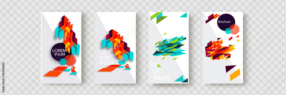 Covers with geometric pattern. Shapes with gradients composition.On a ...