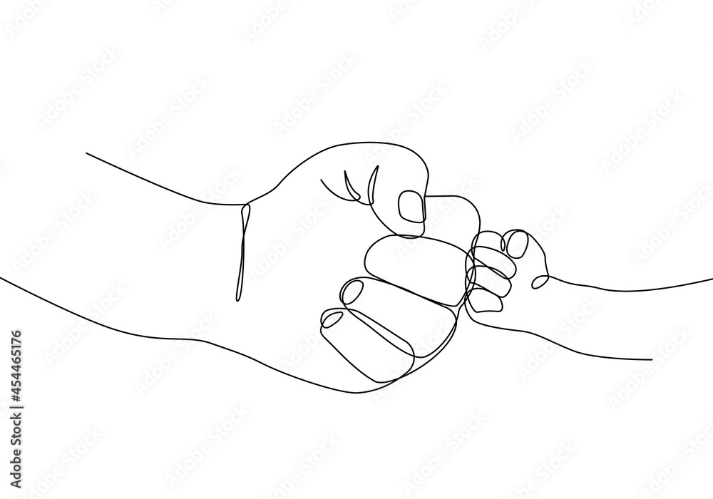 Happy Family Hands Continuous Line Drawing. Hands Couple of Baby and ...