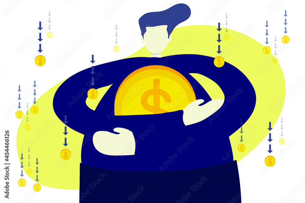 Love Money Landing Page Template. Greedy Male Character Hugging Huge ...