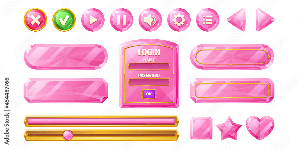 Pink diamond buttons for user interface design in game, video player or ...