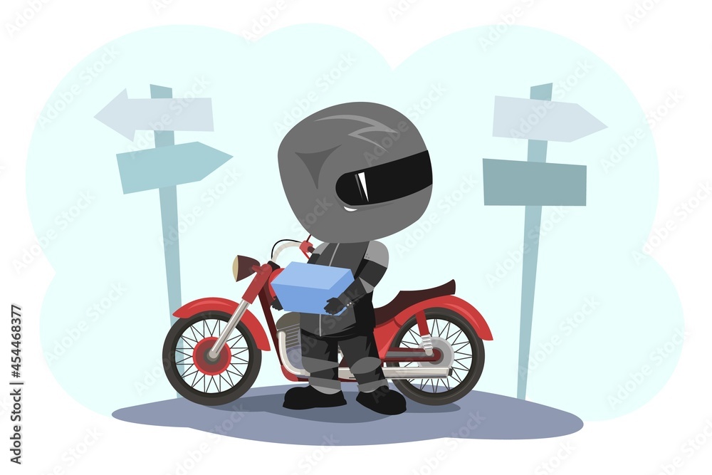 Biker cartoon. Child illustration. At the crossroads Sports uniform and ...