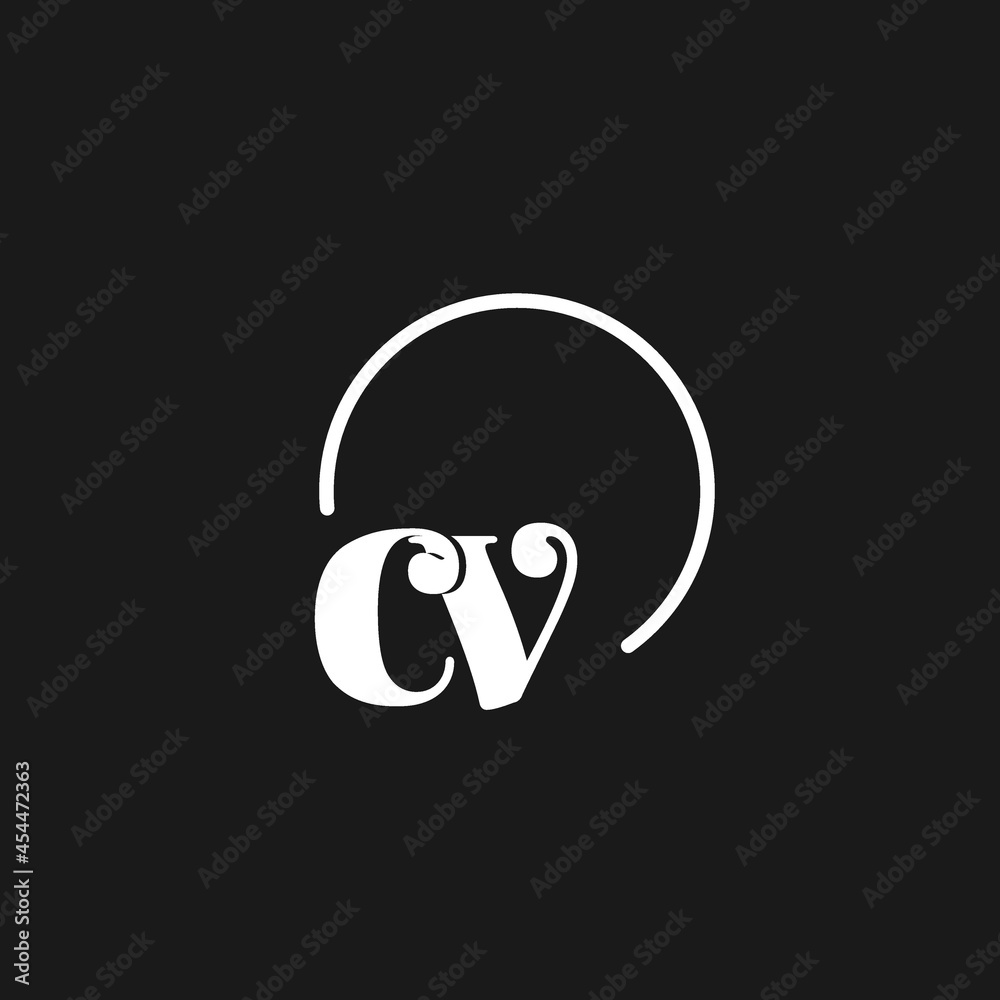 CV logo initials monogram with circular lines, minimalist and clean ...