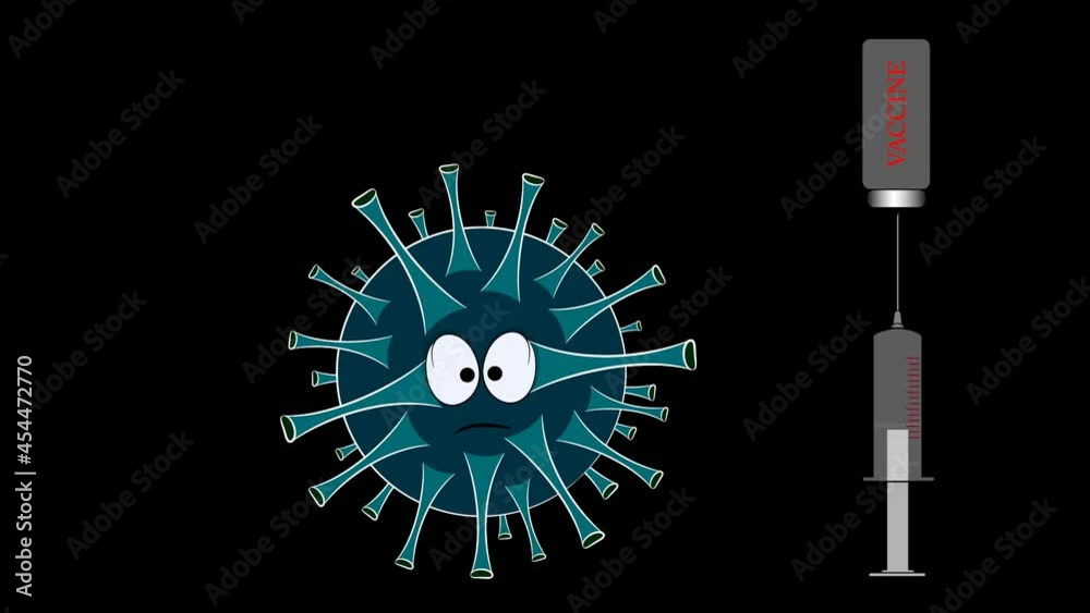Vaccination. The cartoon character is a virus. Animation on a ...
