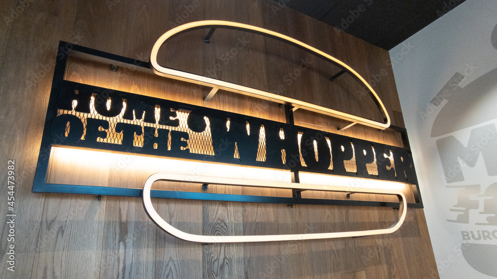 Burger King whopper logo sign and brand text on store restaurant fast ...