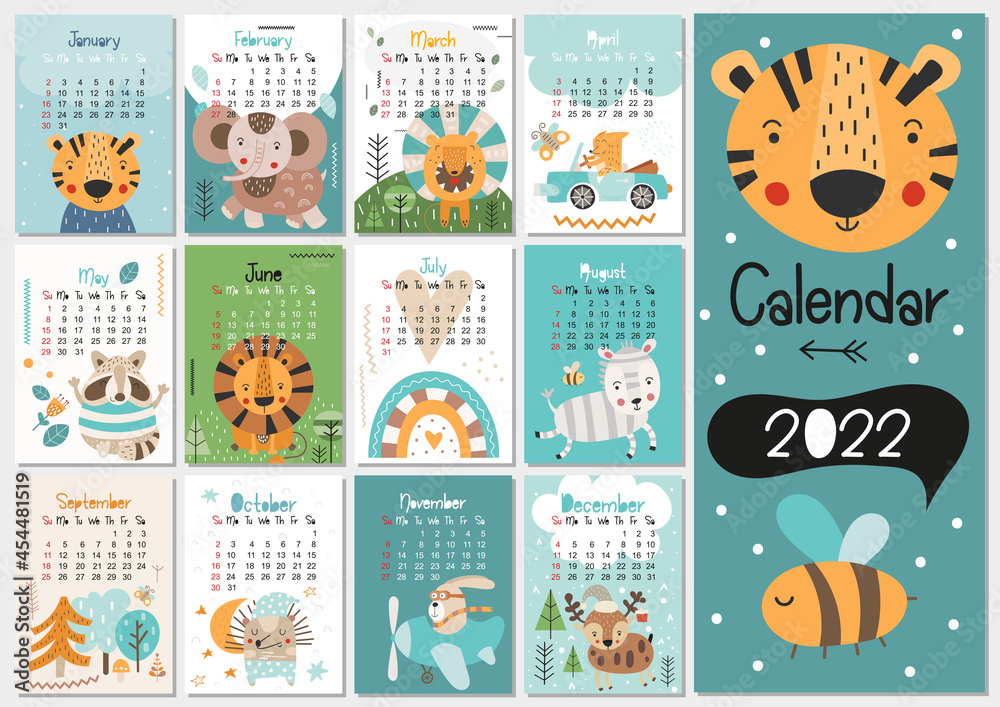 Calendar 2022. Yearly Planner Calendar with all Months. Templates with ...