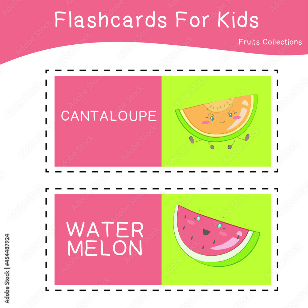 Vector set of fruit collections flashcard. Educational printable ...