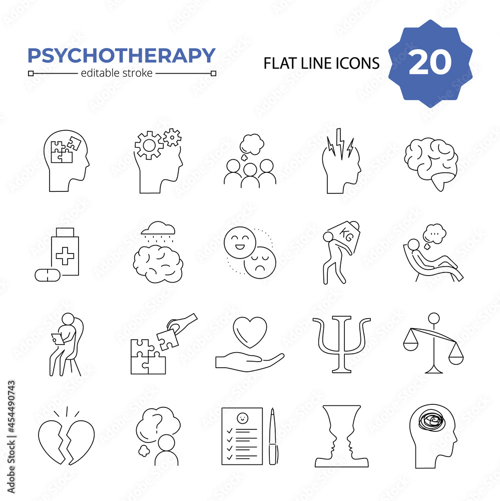 Psychotherapy and psychology line icon set. Simple thin outline ...