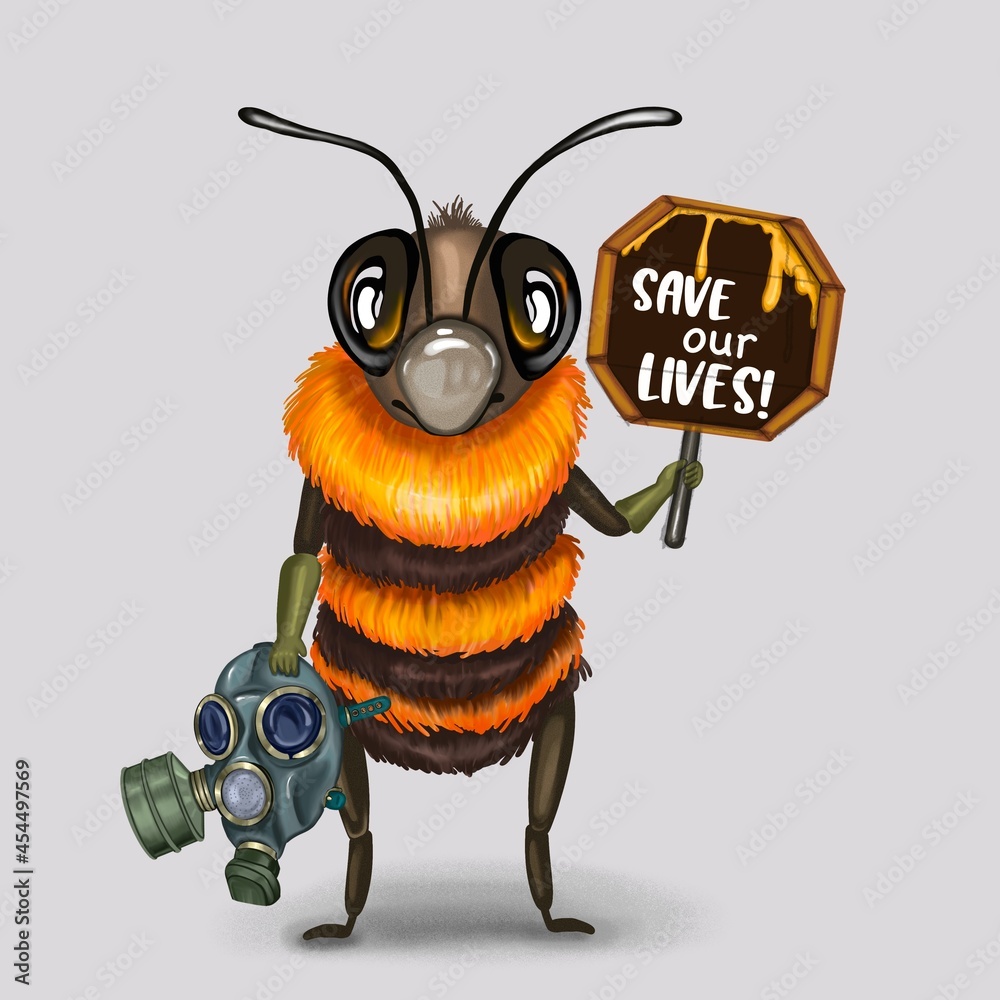 Cartoon bee poster. Graphic poster of a cartoon bee character with a ...