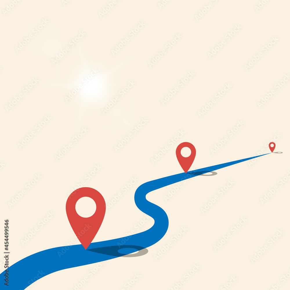 Road and pins. Business project milestones road concept. Start of the ...