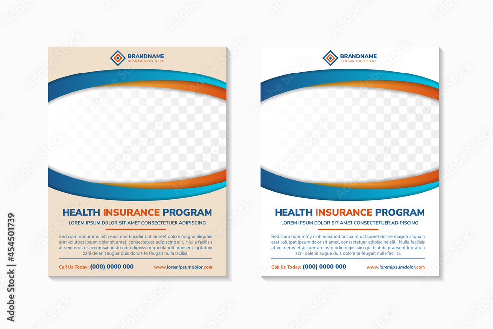 Medical insurance and health care flyer design. space for photo with ...