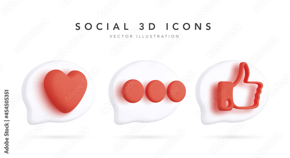 Collection of white 3d realistic bubbles with red social media and ...