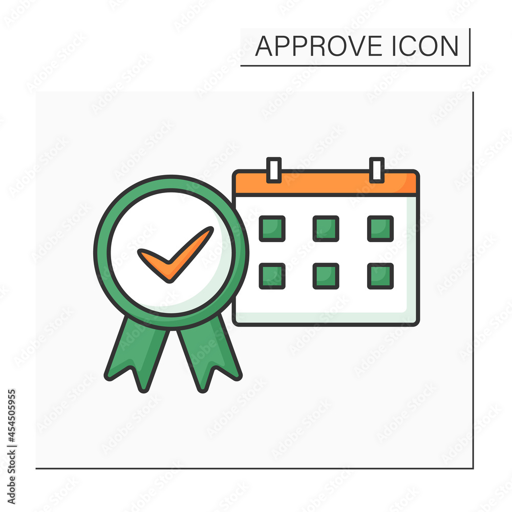 Approve calendar color icon. Task schedule. Appointed procedures ...