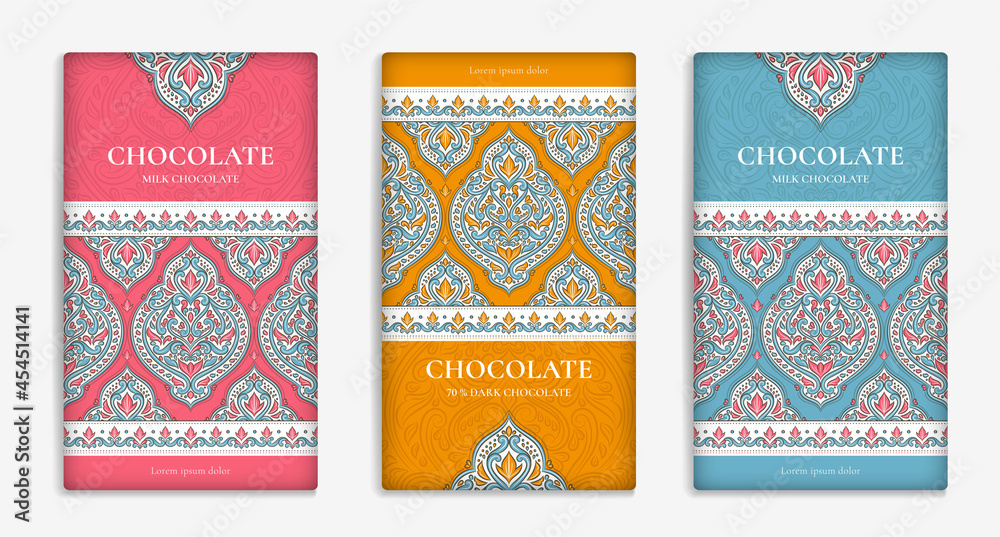 Colorful set of chocolate bar packaging design in abstract style ...