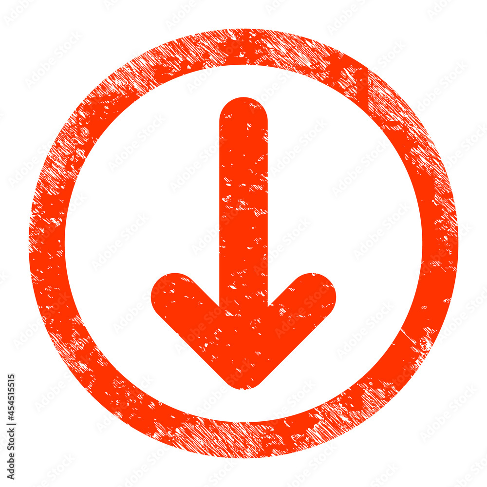 Rounded down arrow icon with scratched style. Isolated vector rounded ...