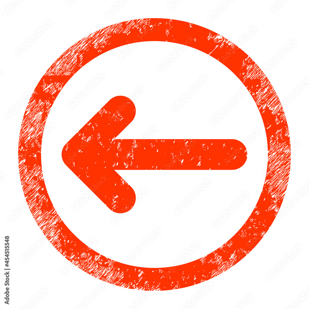 Rounded left arrow icon with scratched effect. Isolated vector rounded ...