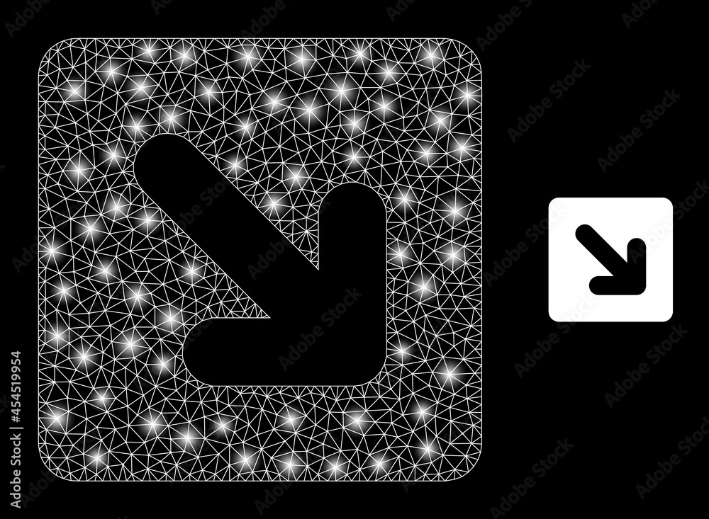 Magic mesh vector right down direction with glare effect. White mesh ...