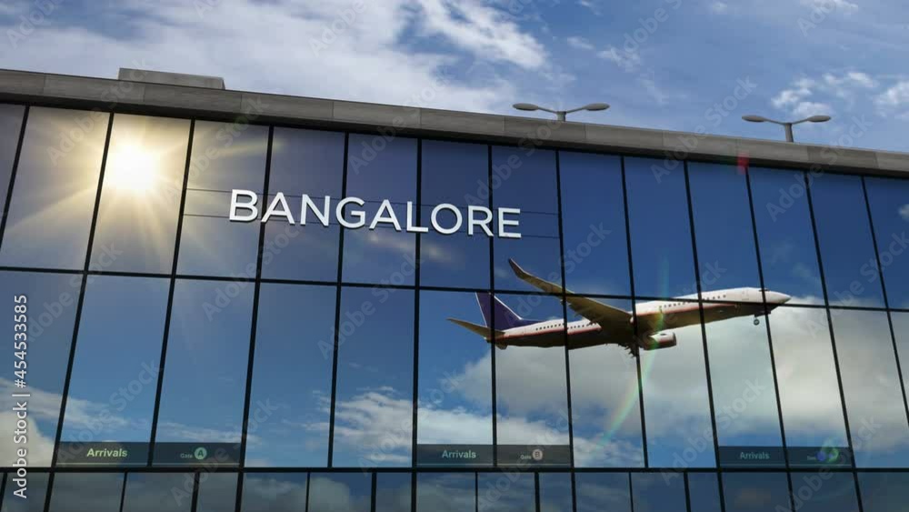 Jet aircraft landing at Bangalore, India 3D rendering animation ...