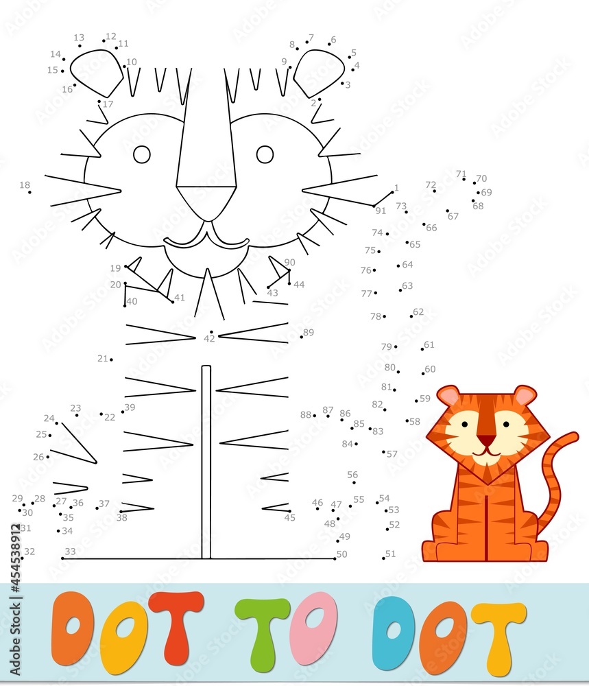 Dot to dot puzzle for children. Connect dots game. Tiger vector ...