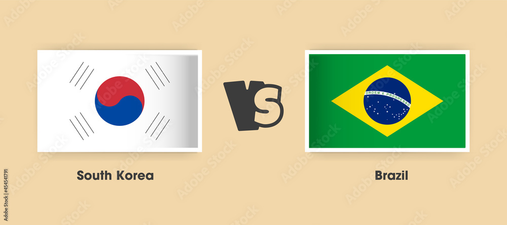 South Korea vs Brazil flags placed side by side. Creative stylish ...