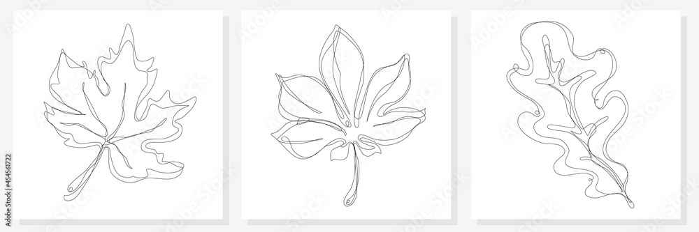 Set of leaves, continuous line drawing leaf, modern single line art ...